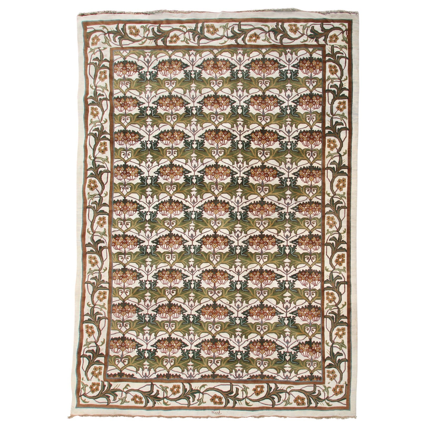 WILLIAM MORRIS STYLE GREEN, BEIGE, BROWN WOOL PATTERNED CUSTOM CARPET