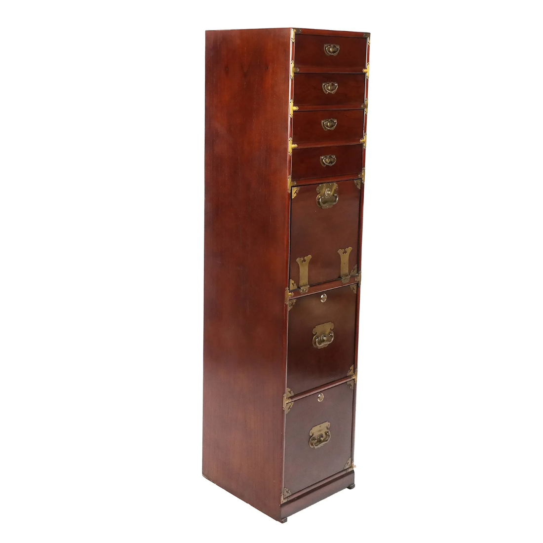 TALL KOREAN WOOD CHEST & SECRETARY DESK WITH BRASS FITTINGS